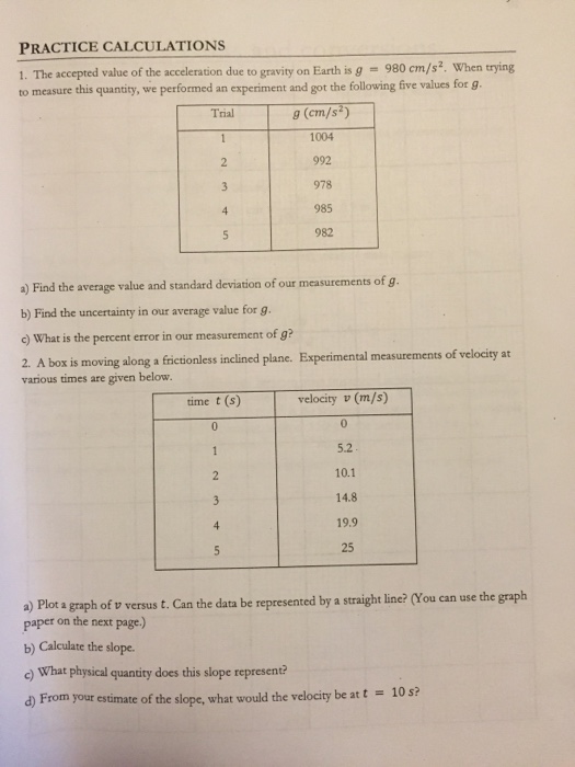 Solved The accepted value of the acceleration due to gravity | Chegg.com