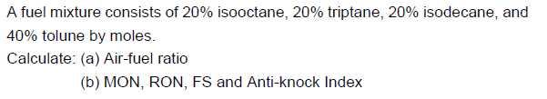 Solved A fuel mixture consists of 20% isooctane, 20% | Chegg.com