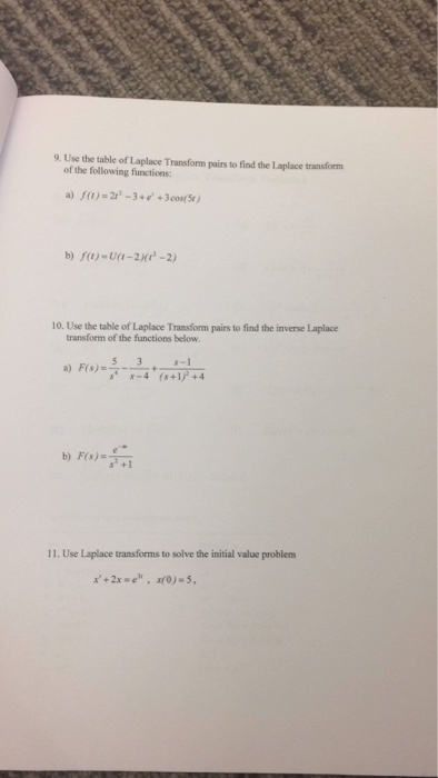 Solved 9. Use the table of Laplace Transform pairs to find | Chegg.com