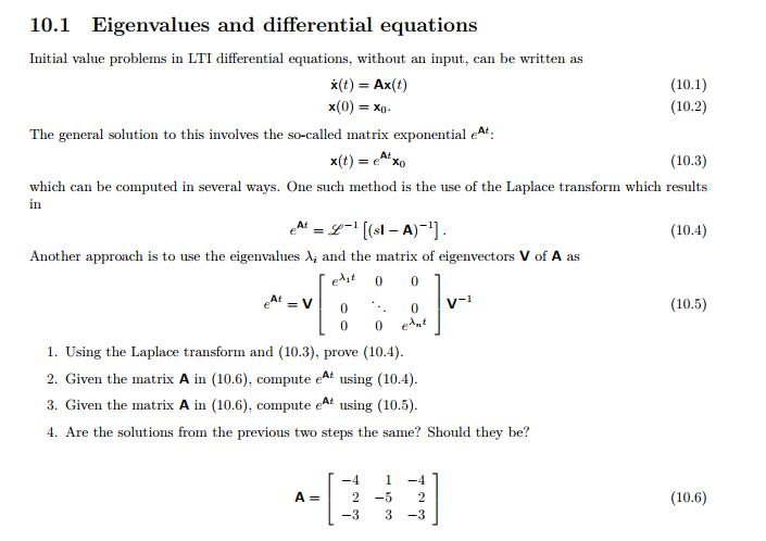 10.1 Eigenvalues and differential equations Initial | Chegg.com