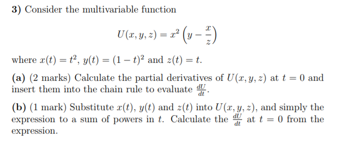 Solved 3) Consider the multivariable function V(z, y, | Chegg.com