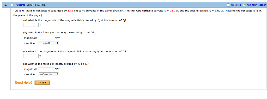 Solved Two long, parallel conductors separated by 13.5 cm | Chegg.com