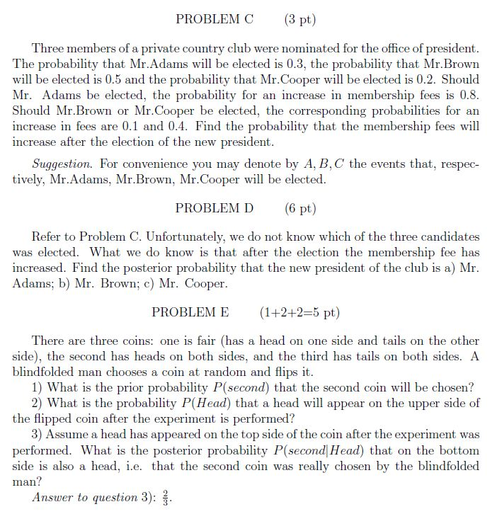 Solved PROBLEM C (3 pt) Three members of a private country | Chegg.com