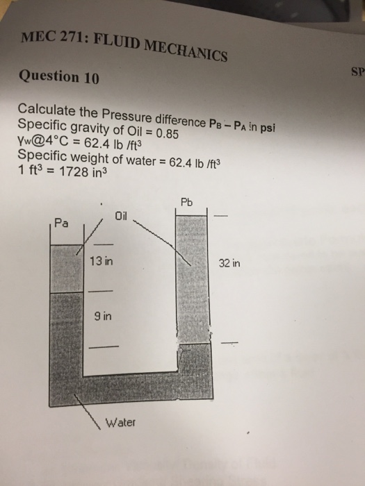 Solved Calculate the Pressure difference P_B - P_A in psi | Chegg.com