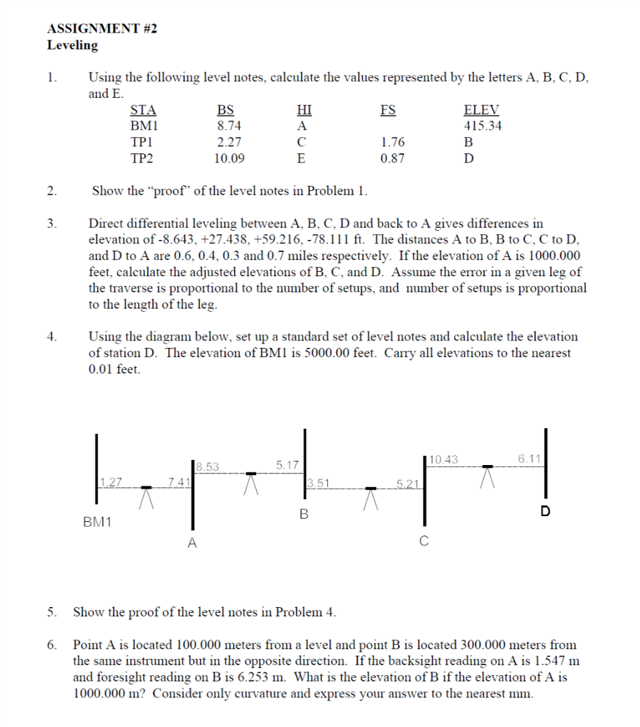 Solved ASSIGNMENT #2 Leveling Using the following level | Chegg.com