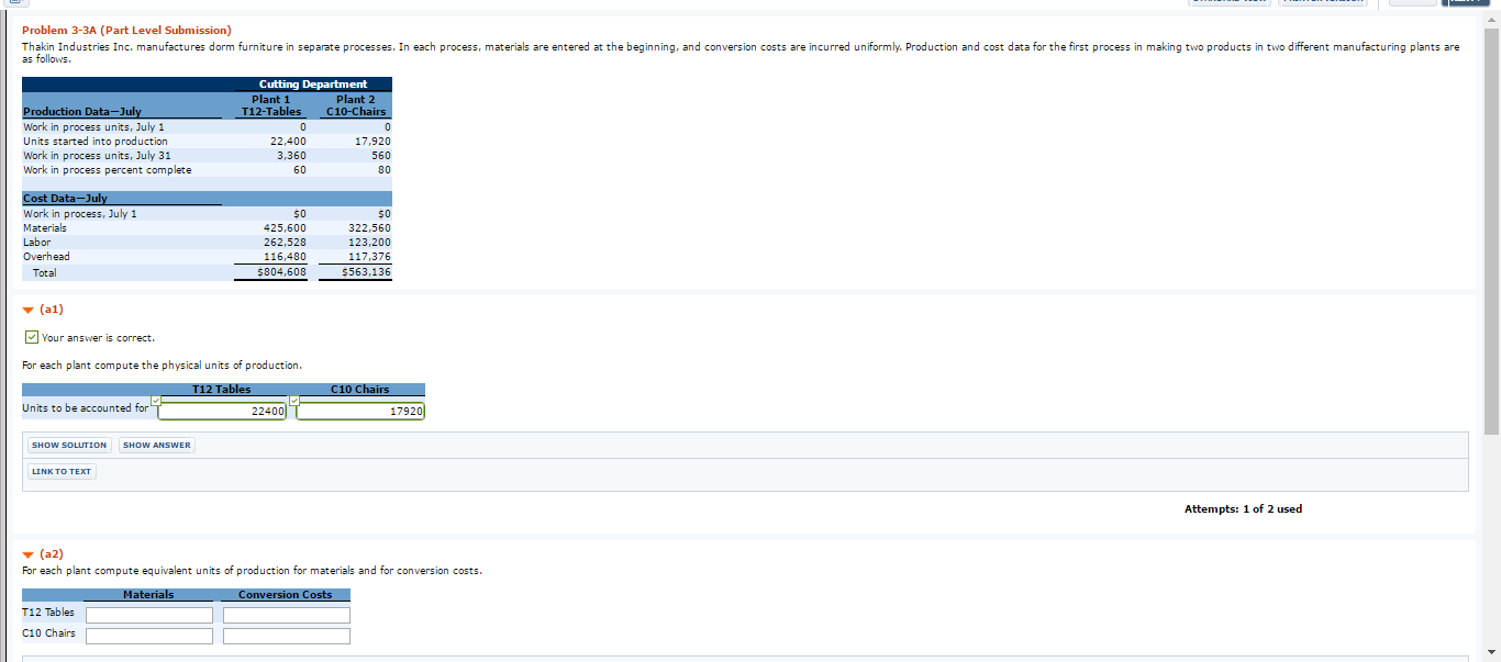 Solved Problem 3-3A (Part Level Submission) Thakin | Chegg.com