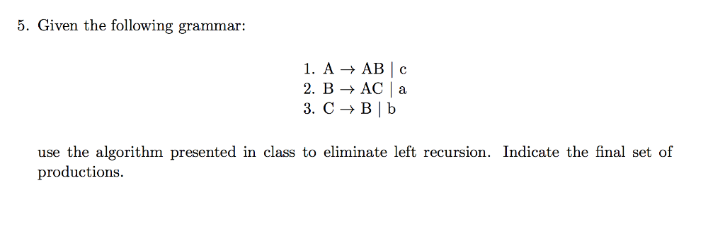 Solved 5. Given the following grammar: use the algorithm | Chegg.com