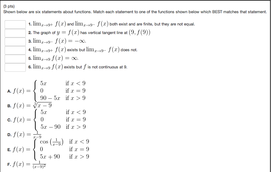 Solved Shown Below Are Six Statements About Functions Match