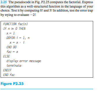 Solved 2.25 The pseudocode in Fig. P2.25 computes the | Chegg.com