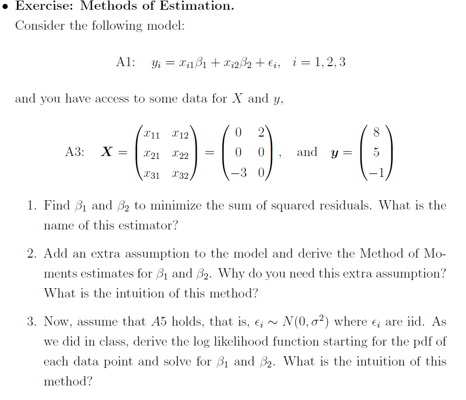 » Exercise: Methods of Estimation. Consider the | Chegg.com