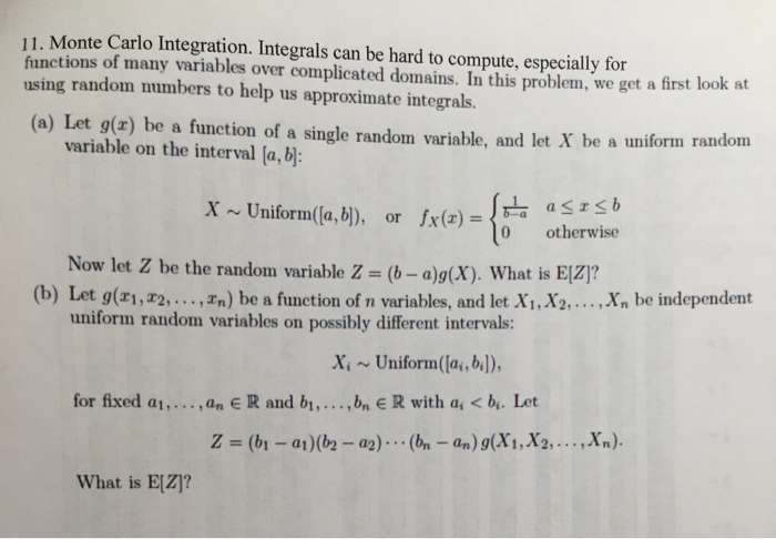 Solved Monte Carlo Integration. Integrals can be hard to | Chegg.com