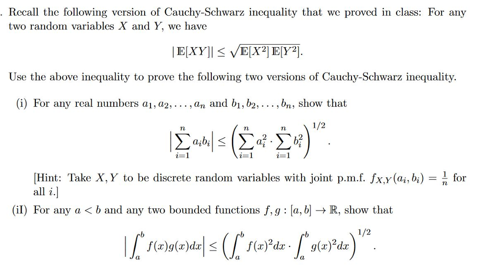 Solved Recall the following version of Cauchy-Schwarz | Chegg.com