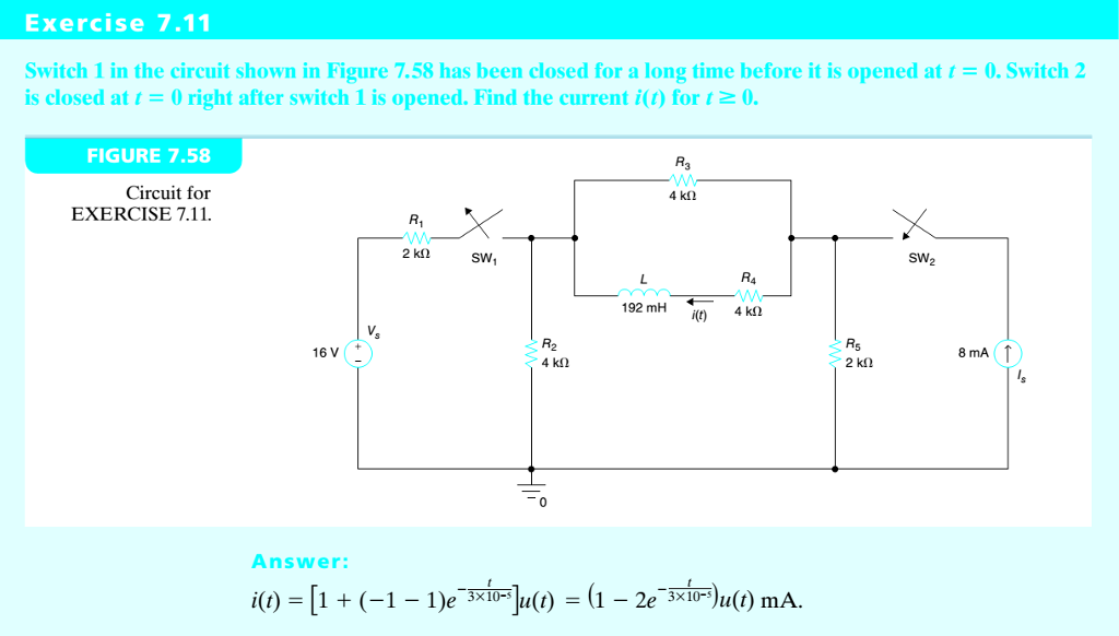 Solved Exercise 7.11 Switch 1 in the circuit shown in Figure | Chegg.com