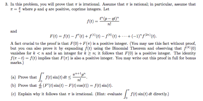 Solved In this problem, you will prove that pi is | Chegg.com