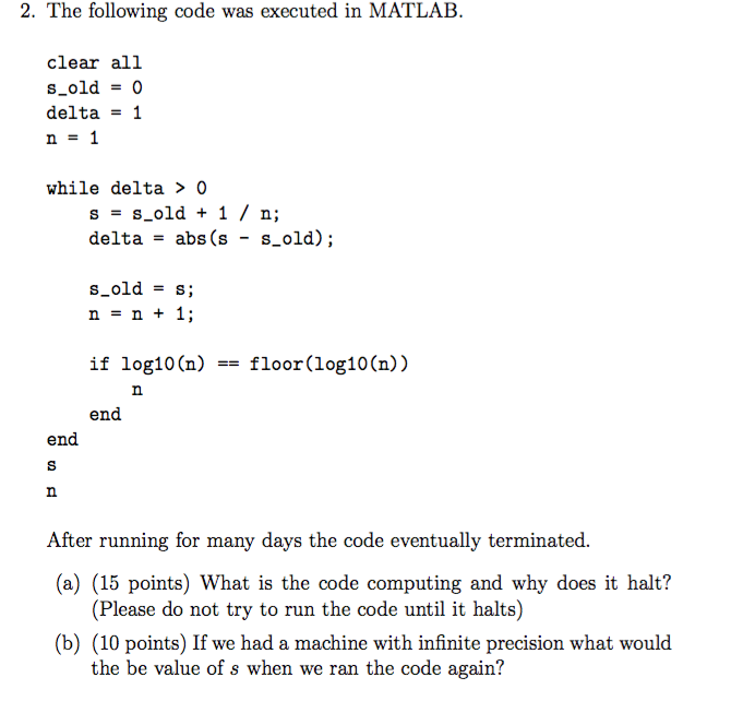 The following code was executed in MATLAB. clear all | Chegg.com