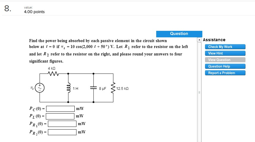 Solved Find the power being absorbed by each passive element | Chegg.com