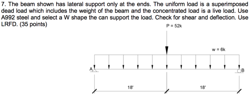 Solved 7. The beam shown has lateral support only at the | Chegg.com