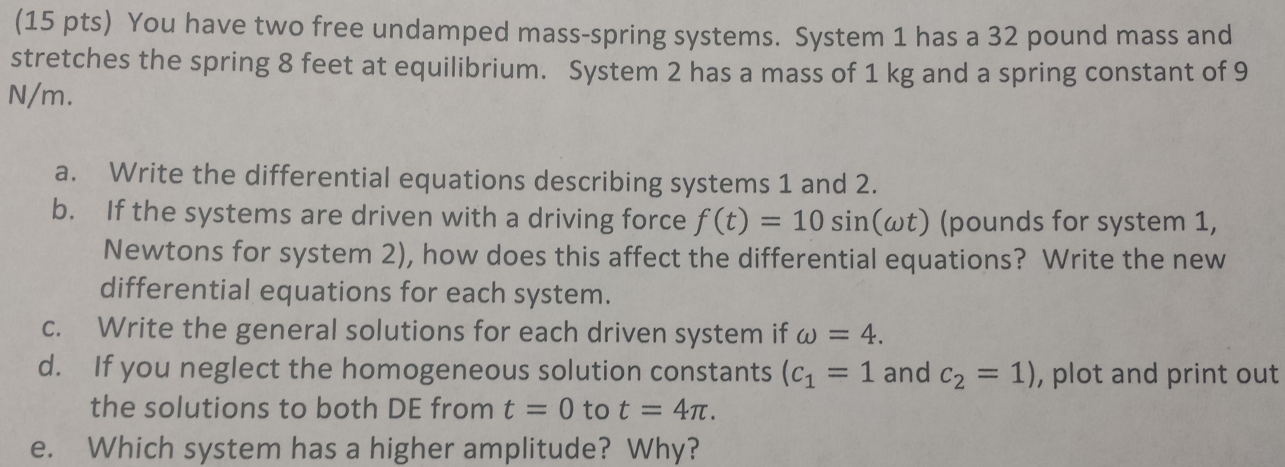 Solved You have two free undamped mass-spring systems. | Chegg.com