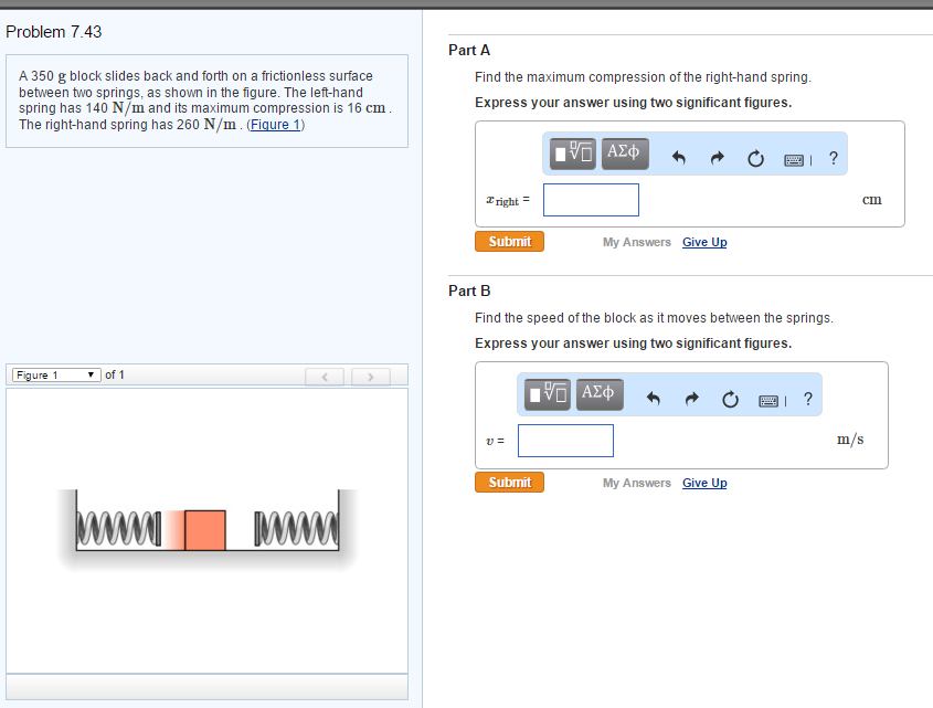 Solved A 350 g block slides back and forth on a frictionless | Chegg.com