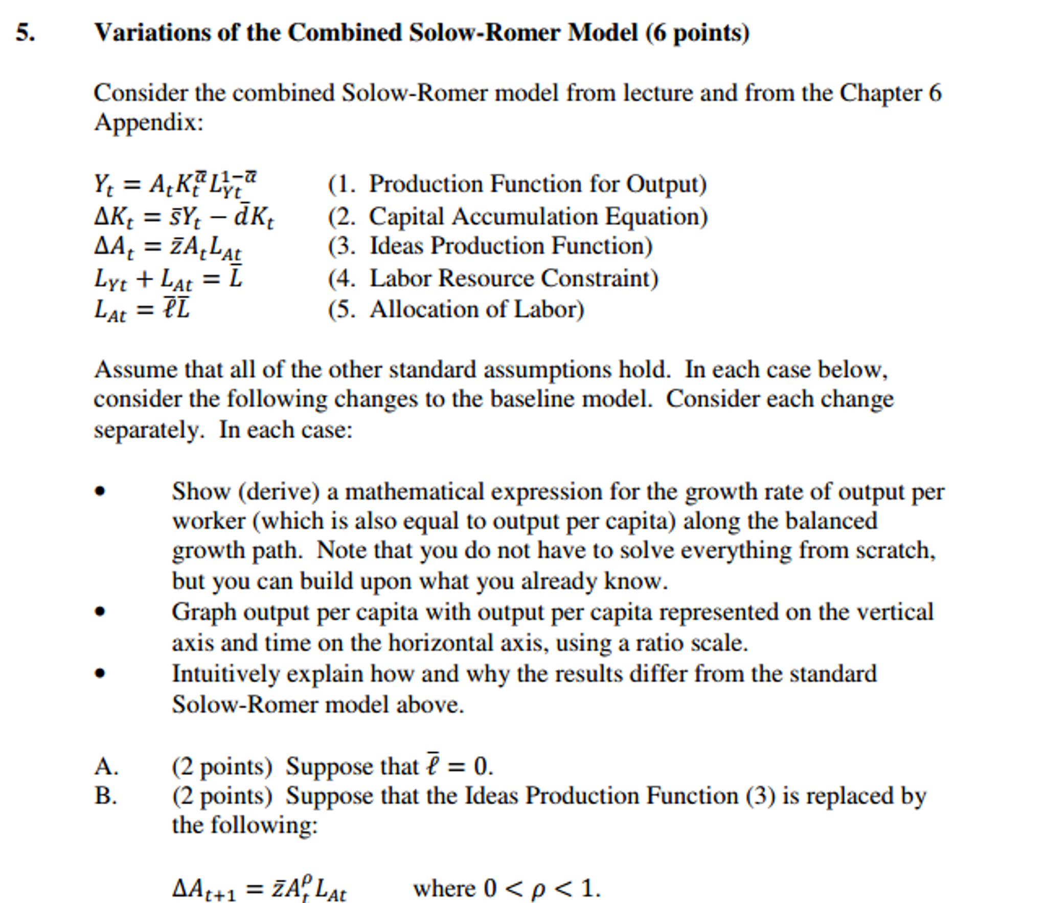 Consider the combined Solow-Romer model from lecture | Chegg.com