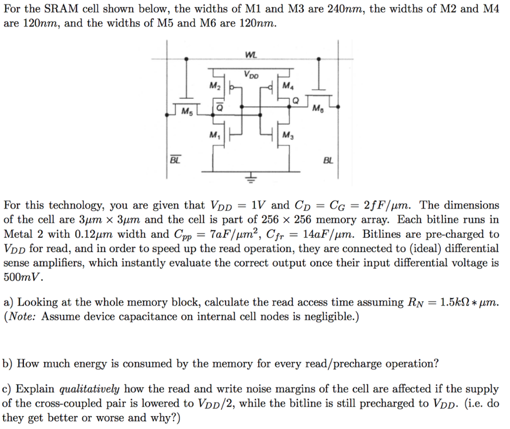 For the SRAM cell shown below, the widths of Ml and | Chegg.com