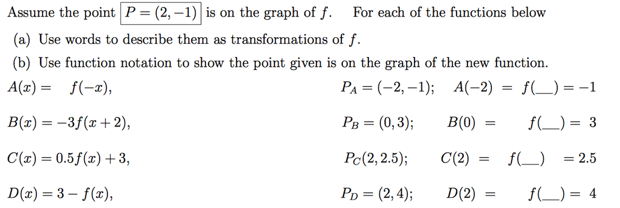 Solved Assume the point P = (2, = -1) is on the graph of f | Chegg.com