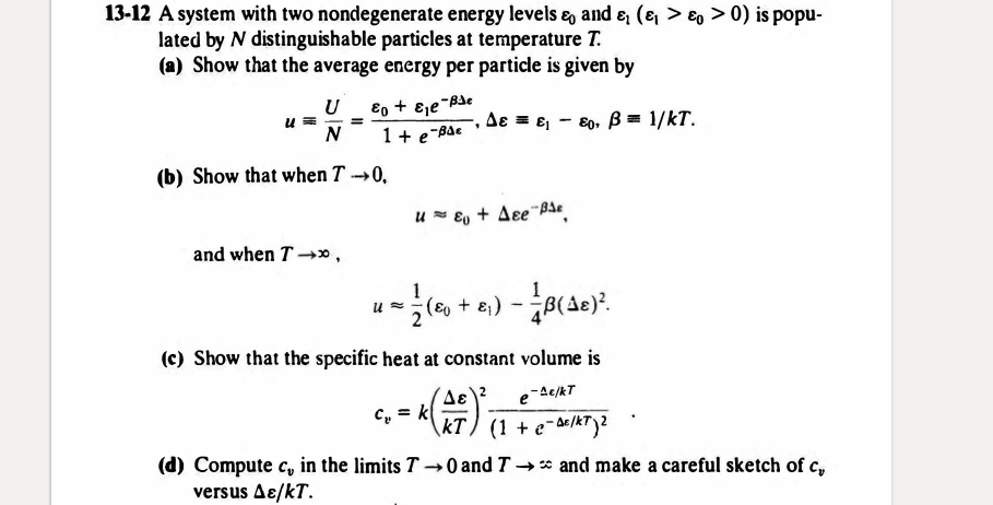 A system with two non degenerate energy levels | Chegg.com