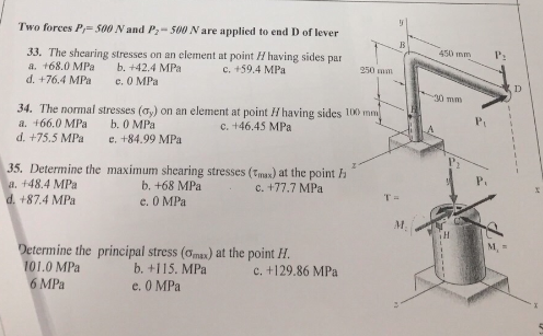 Solved Two forces P1= 500 N and P2= 500 N are applied to end | Chegg.com