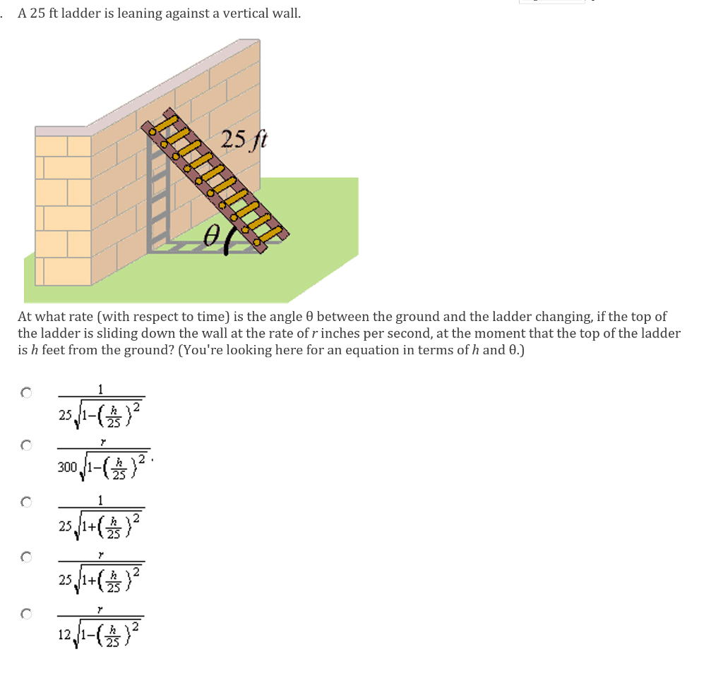 Solved A 25 ft ladder is leaning against a vertical wall 25 | Chegg.com