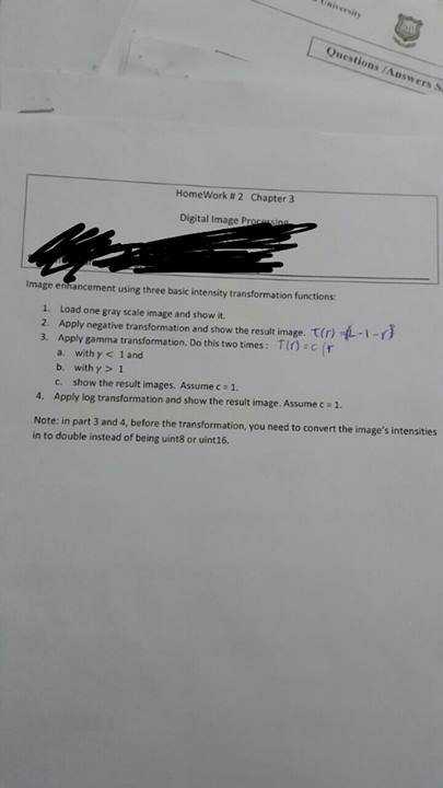 Image enhancement using three basic intensity | Chegg.com