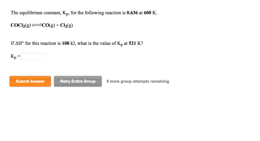 Solved The equilibrium constant, Kp, for the following | Chegg.com