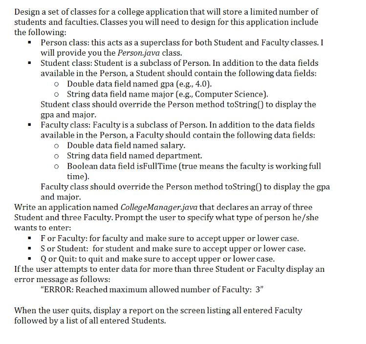 Solved Design a set of classes for a college application | Chegg.com