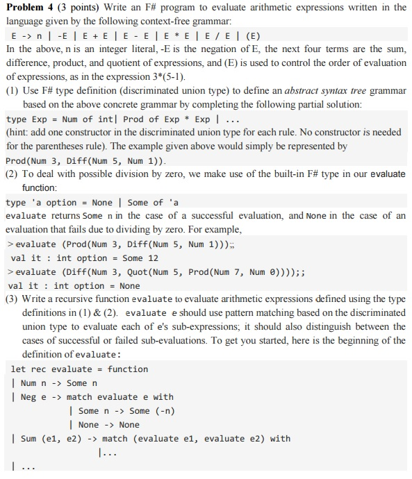 Solved Write an F# program to evaluate arithmetic | Chegg.com