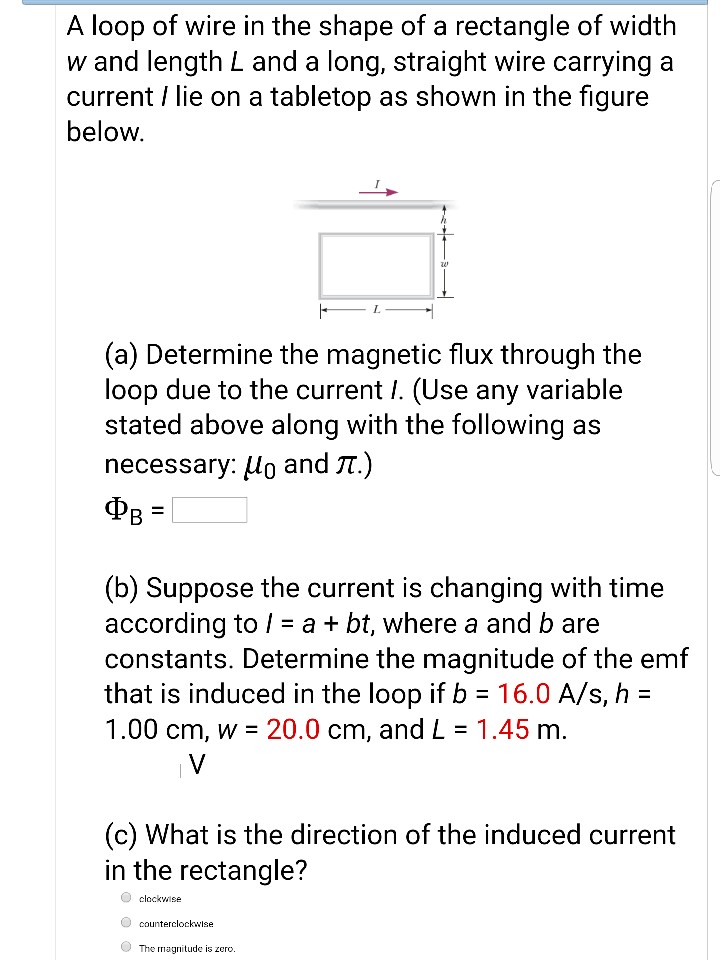 Solved A Loop Of Wire In The Shape Of A Rectangle Of Width W