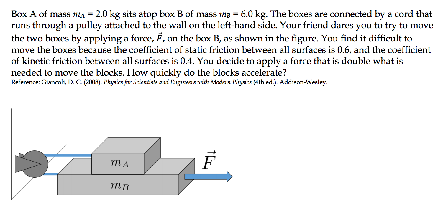 Solved Box A of mass mA = 2.0 kg sits atop box B of mass mB | Chegg.com