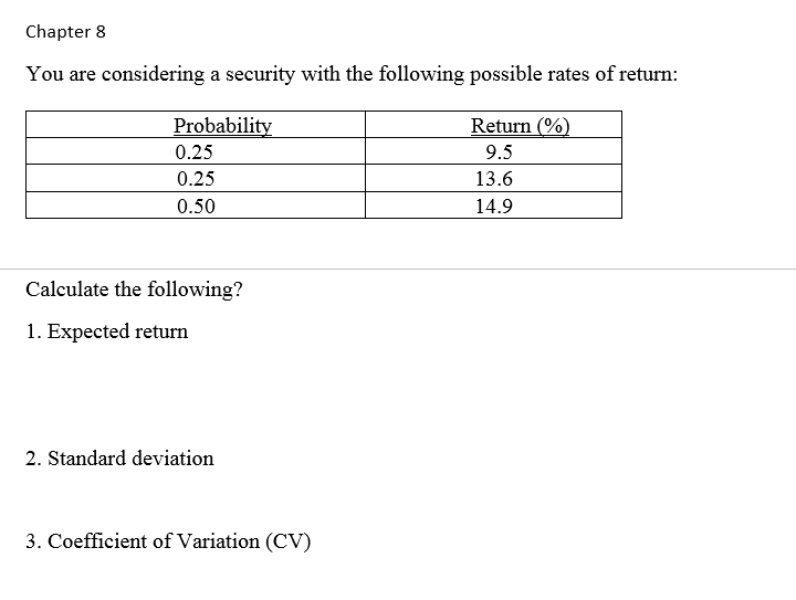 Solved Chapter 8 You are considering a security with the | Chegg.com