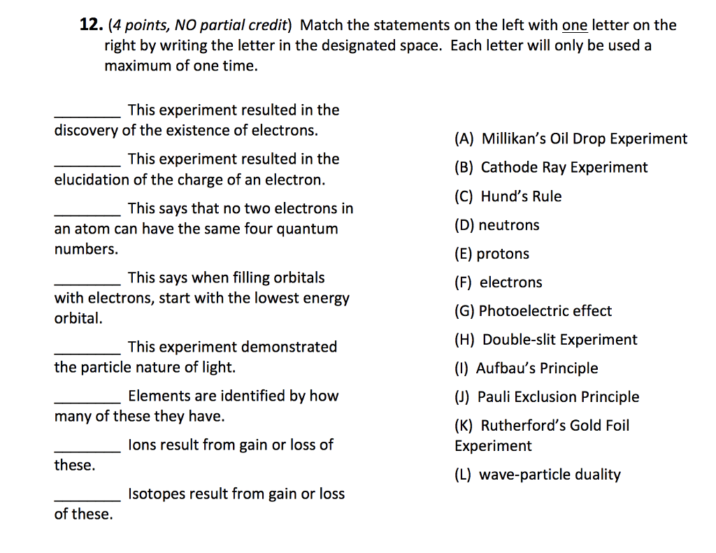 Solved 12. (4 points, NO partial credit) Match the | Chegg.com