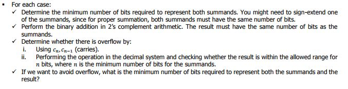 Solved For each case: Determine the minimum number of bits | Chegg.com