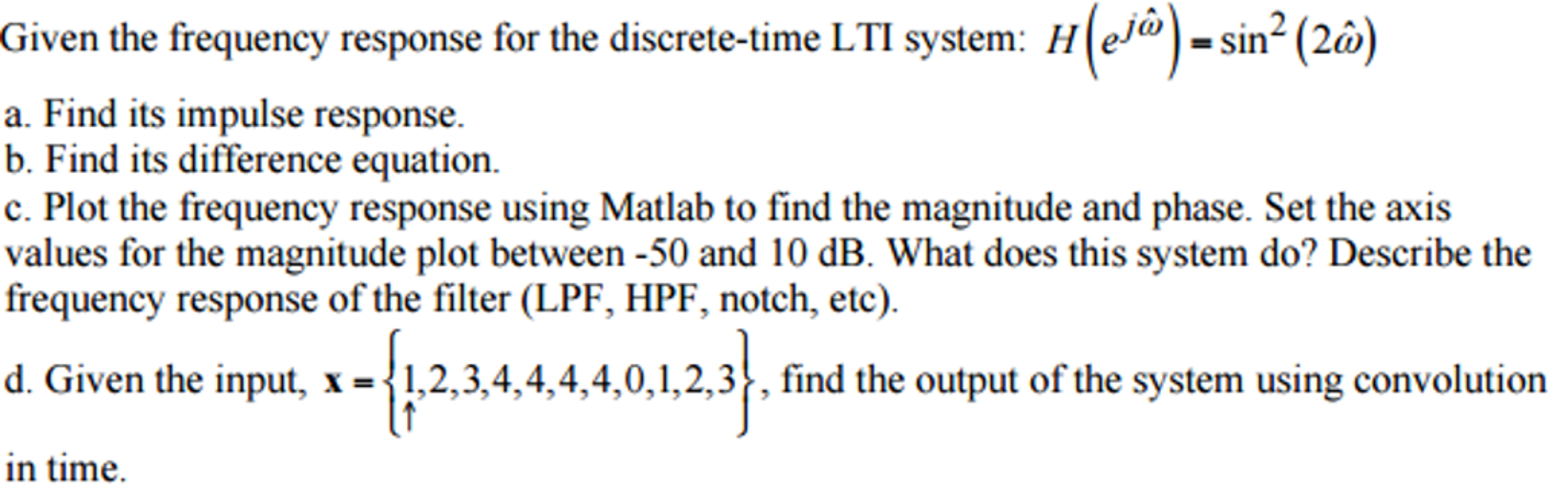 Solved Given the frequency response for the discrete-time | Chegg.com