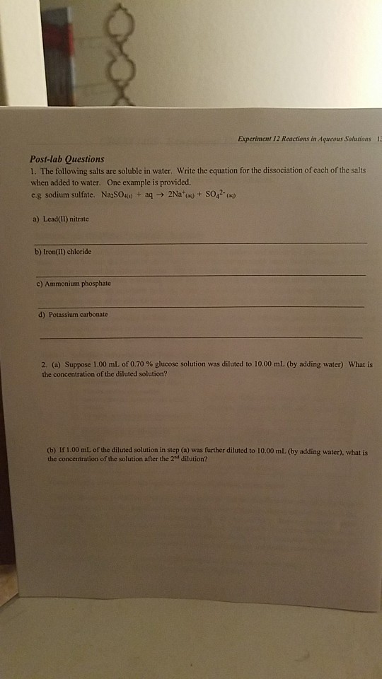 Solved Experiment 12 Reactions in Aqueous Solutions 1 | Chegg.com