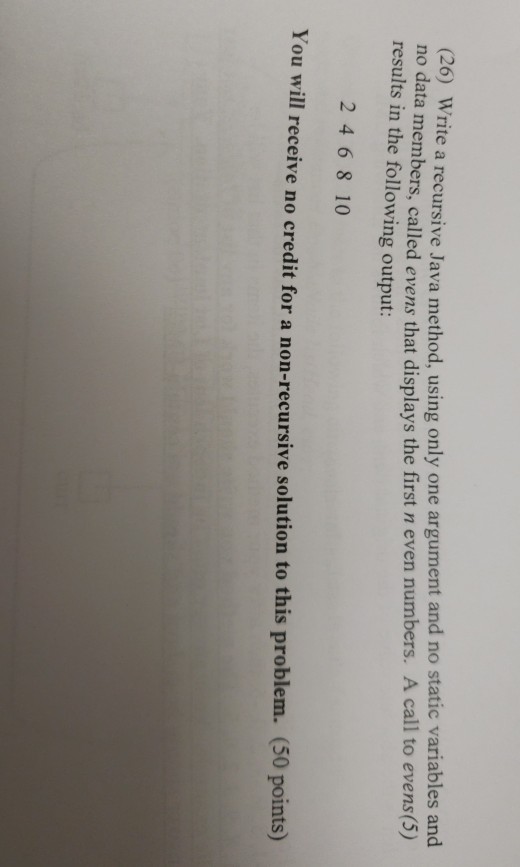 Solved (26) Write a recursive Java method, using only one | Chegg.com