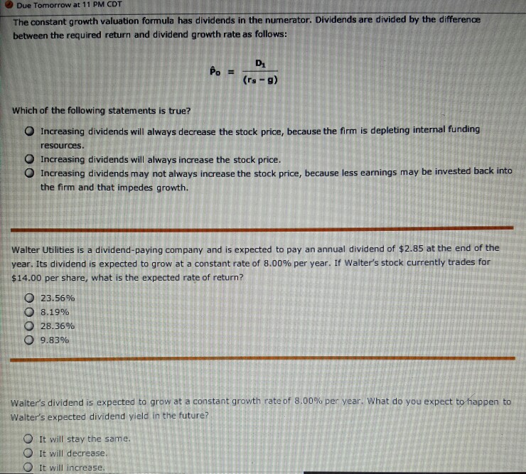 Solved Due Tomorrow at 11 PM CDT The constant growth | Chegg.com