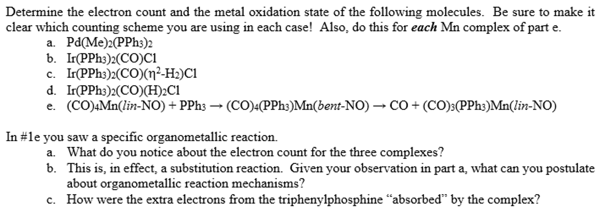 Solved Determine the electron count and the metal oxidation | Chegg.com