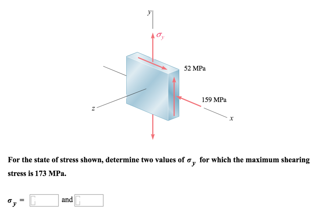 Solved For the state of stress shown, determine two values | Chegg.com