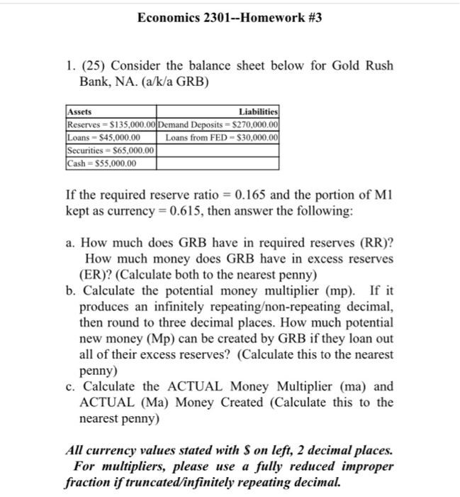 Solved Consider the balance sheet below for Gold Rush Bank, | Chegg.com