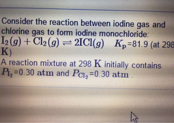 Solved Consider the reaction between iodine gas and chlorine | Chegg.com