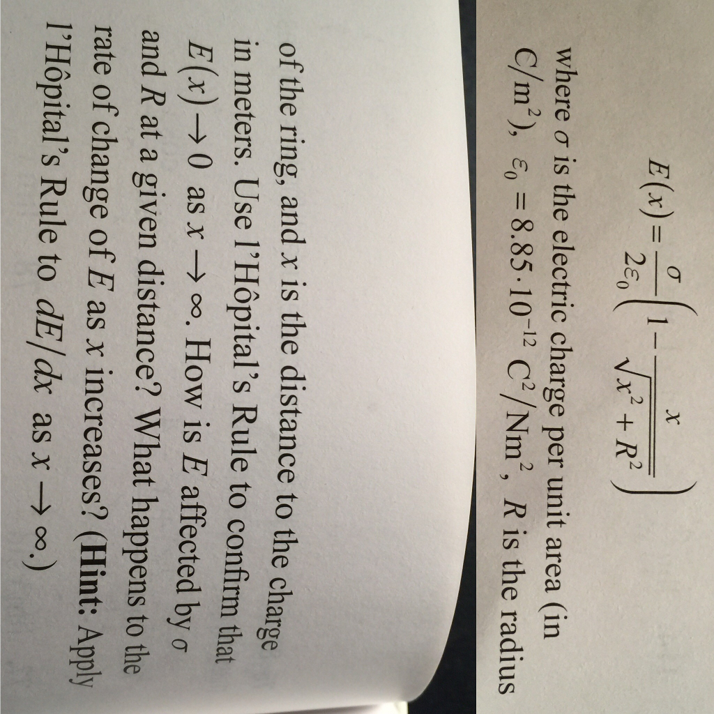 Solved E(x) = sigma/2 epsilon_0 (1 - x/squareroot x^2 + R^2) | Chegg.com