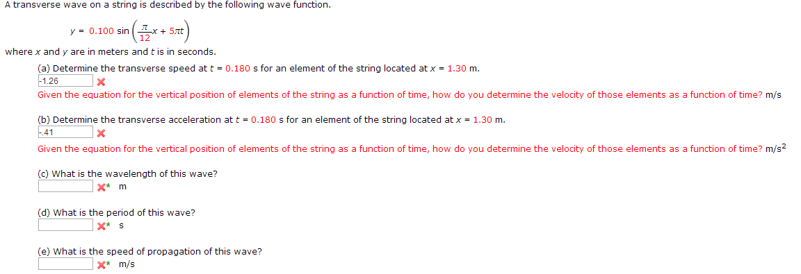 Solved A transverse wave on a string is described by the | Chegg.com