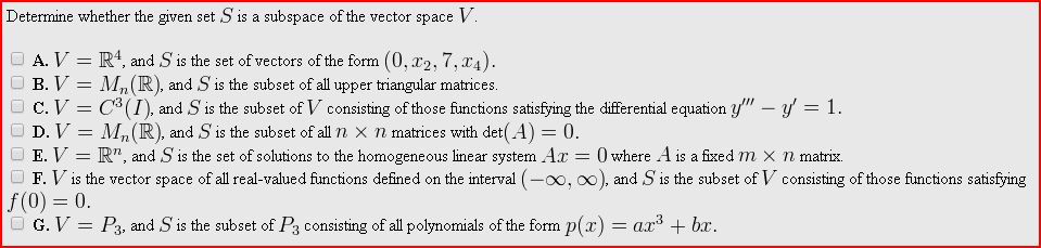 Solved Determine Whether The Given Set S Is A Subspace Of