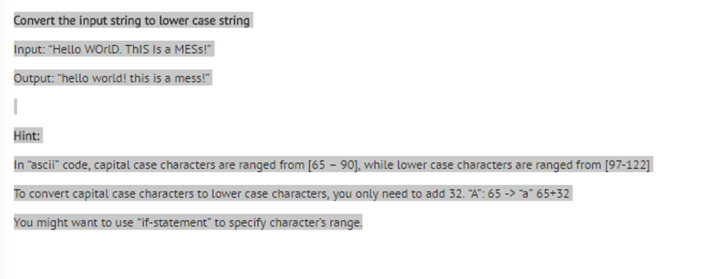 Solved Convert the input string to lower case string Input: | Chegg.com